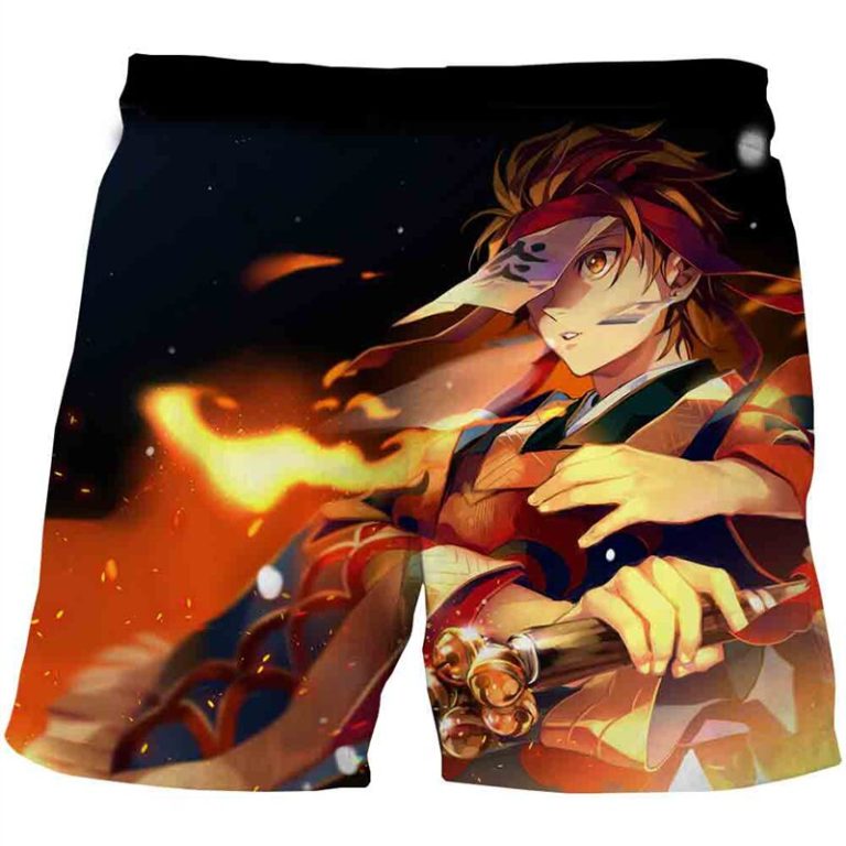 Demon Slayer Rengoku Short Swim Trunks | Anime Swim Trunks